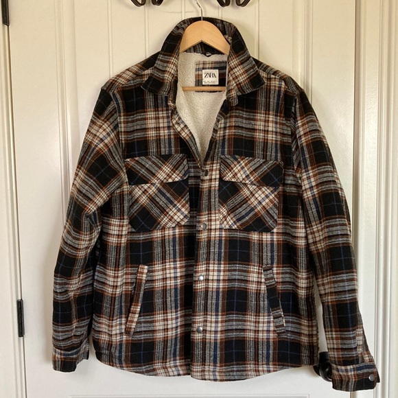 Zara | Jackets & Coats | Zara Flannel Sherpa Jacket Shacket Womens ...